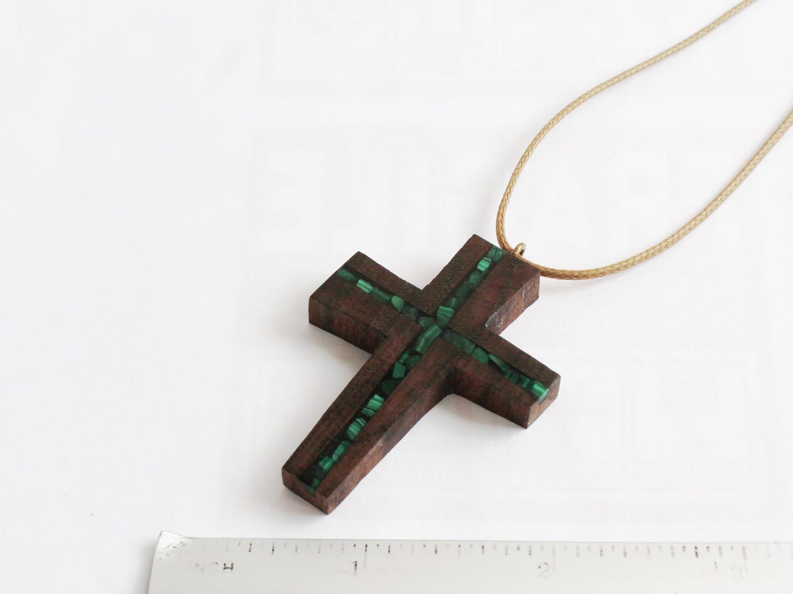 Malachite Cross - Wood Malachite Cross Necklace - Wood Boho Cross ...