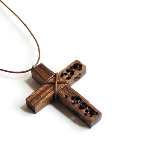 Man Cross, Carved Wood Cross Necklace, Wood Cross Pendant, Abstract ...
