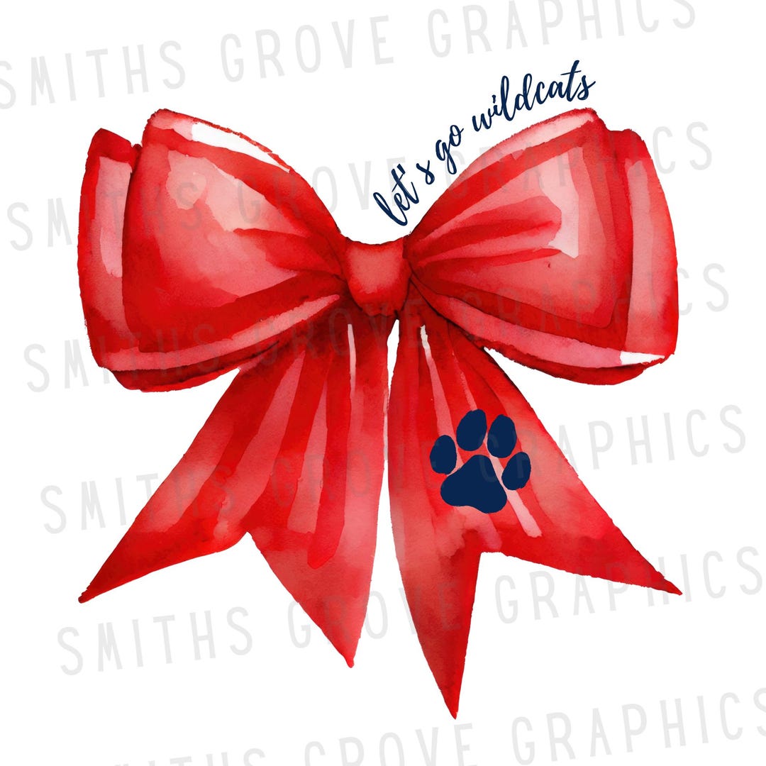 Wildcats Bow PNG: Red Watercolor Mascot Sublimation (digital Download ...
