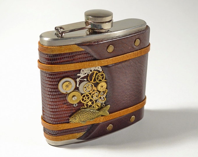 Steampunk Flask 6oz in Genuine Lizard Leather With Gift Box - Etsy