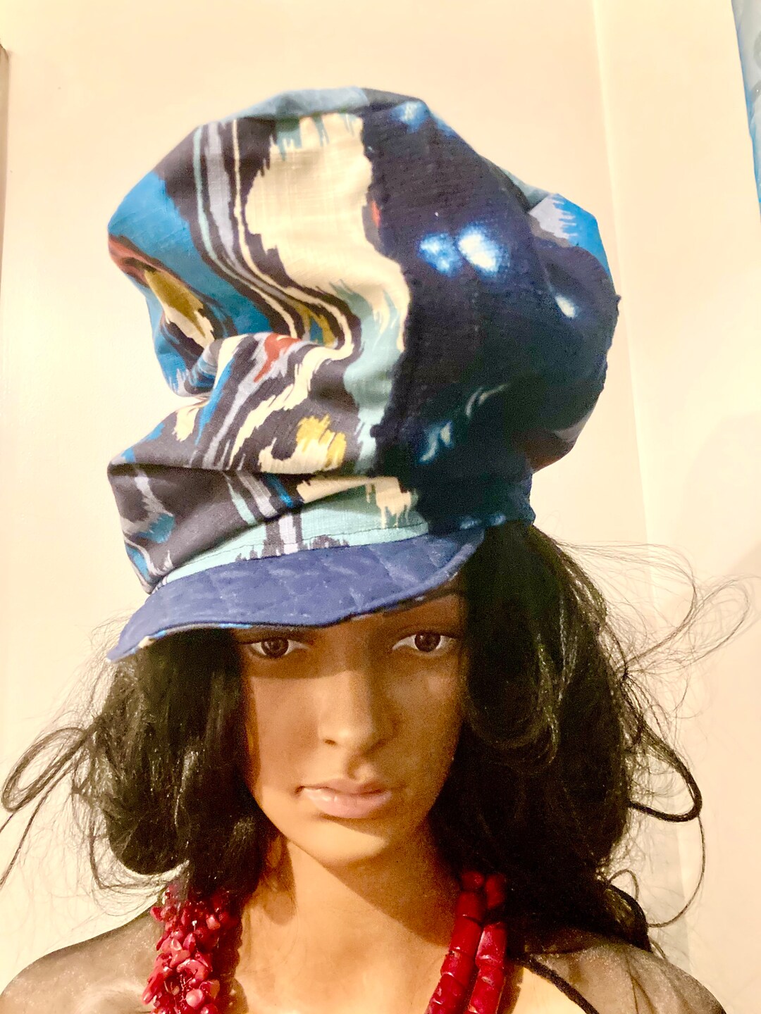 Eclectic Indigo Patchwork Ikat Bogolanfini Denim Slouchy Hat Rasta Hat ...