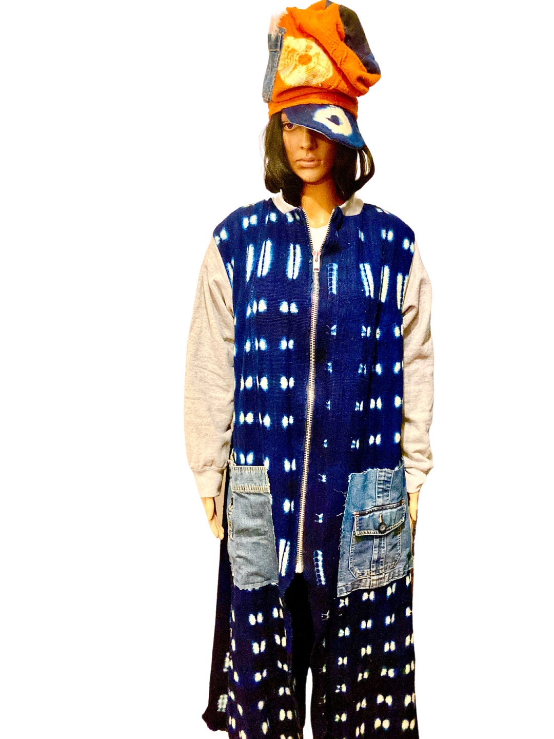 Indigo Mudcloth Hybrid Jacket With Recycled Denim Patch Pockets - Etsy