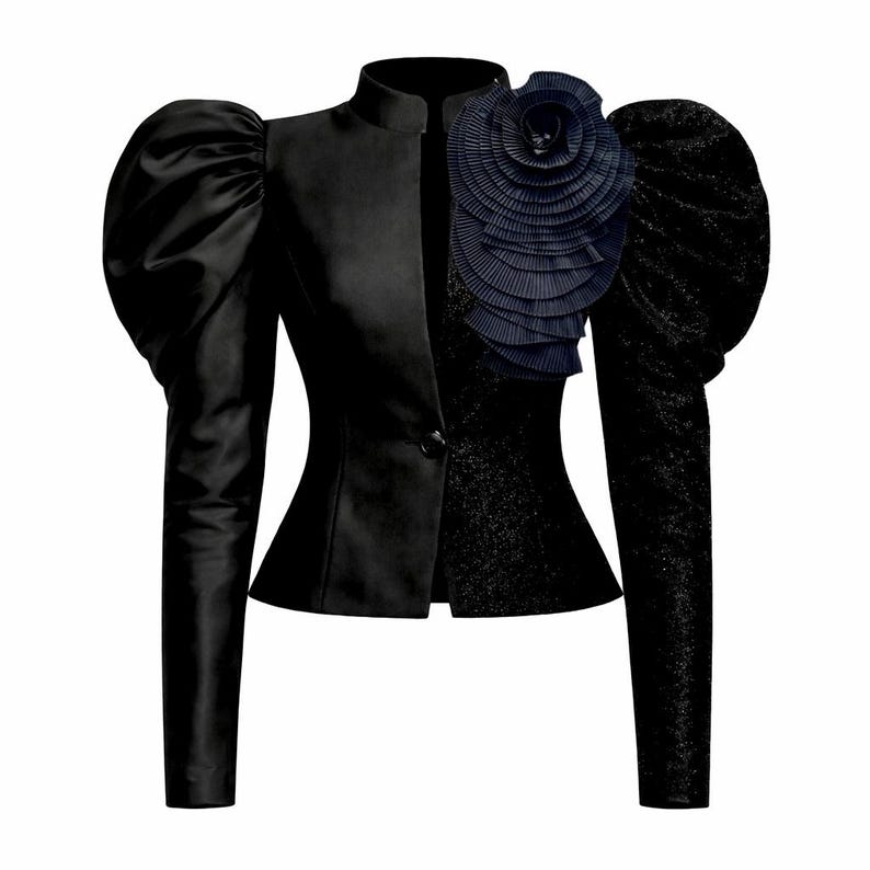 Statement Puff Sleeve Jacket – Luxury Stretch Taffeta & Sequin Hybrid ...