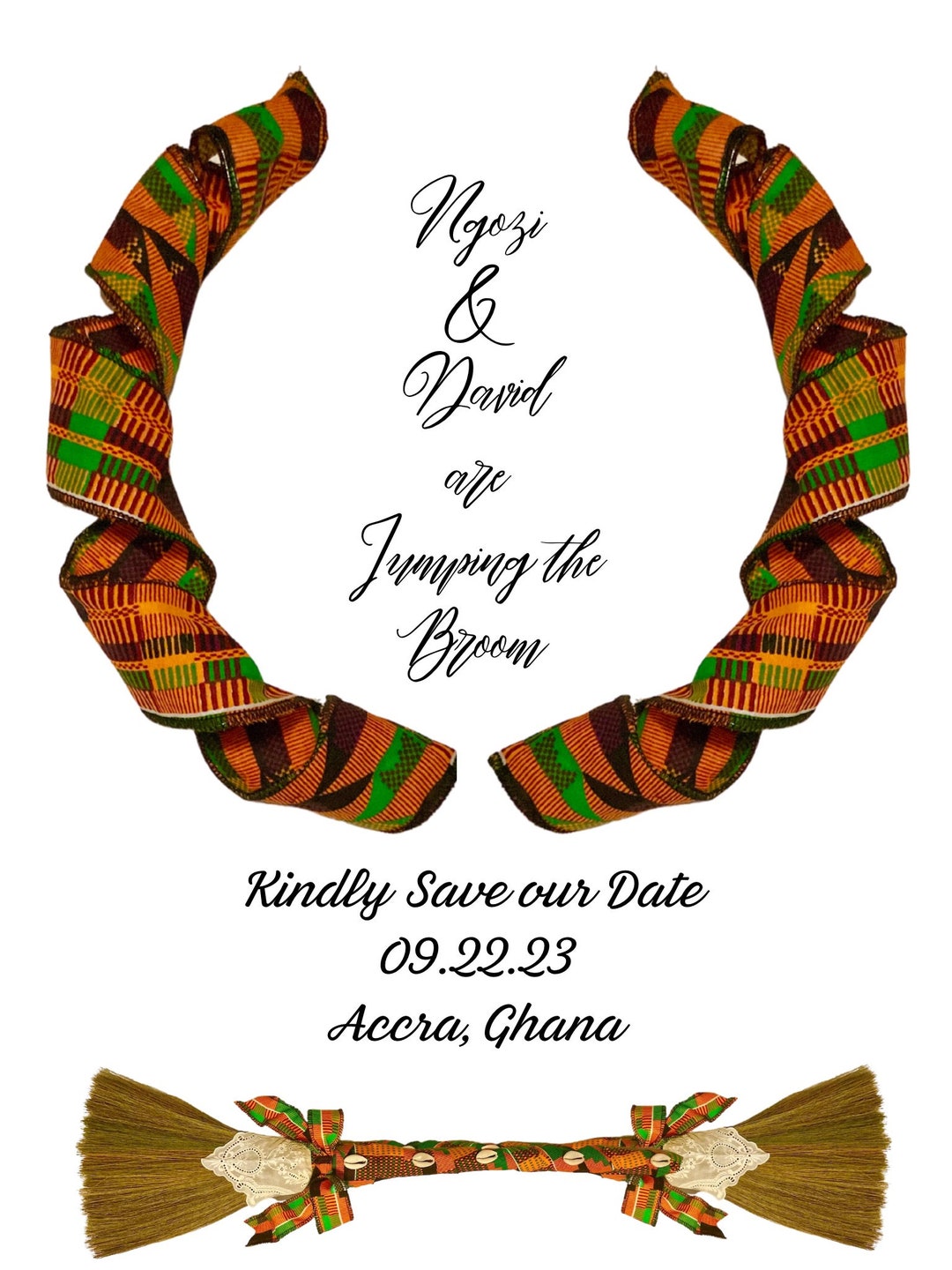 Kindly Save Our Date Template Editable Afrocentric Kente Cowrie Shells ...