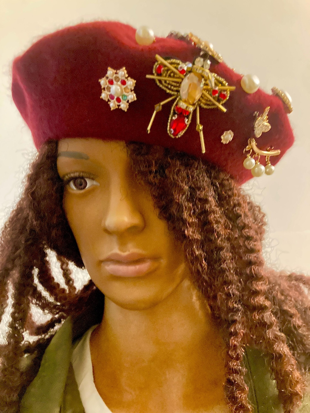 Embellished Bejeweled Beret Statement Beret Burgundy Beret Decadent ...