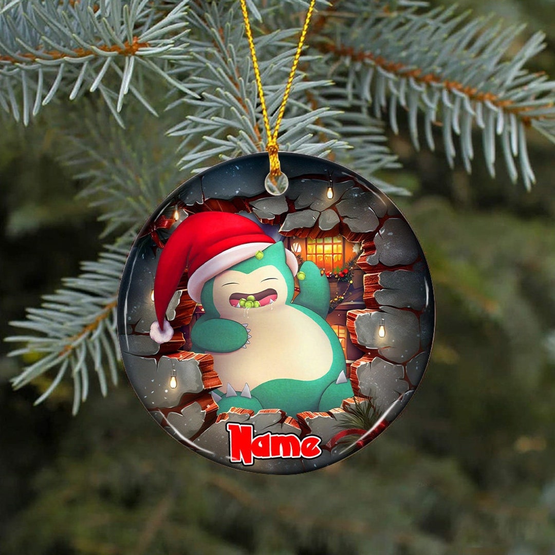 Custom Name PKM Snorlax Christmas Ornaments, Cartoon Anime Ornament ...