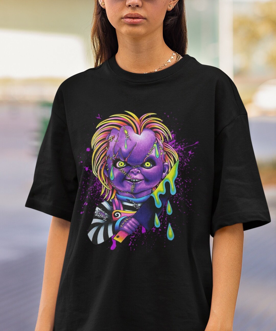 Halloween Horror Chucky Shirt, Chucky Characters Halloween Neon Shirt ...