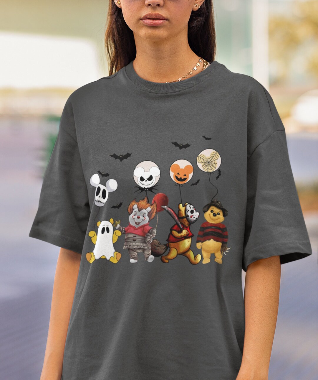 Disney Pooh Cosplay Horror Characters Shirt, Mickey Ear Balloon Horror ...