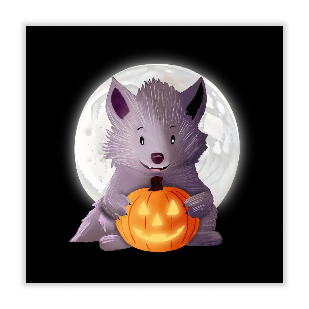 Adorable Werewolf 5×5 Inch Wood Block Canvas Print – Spooky Halloween ...