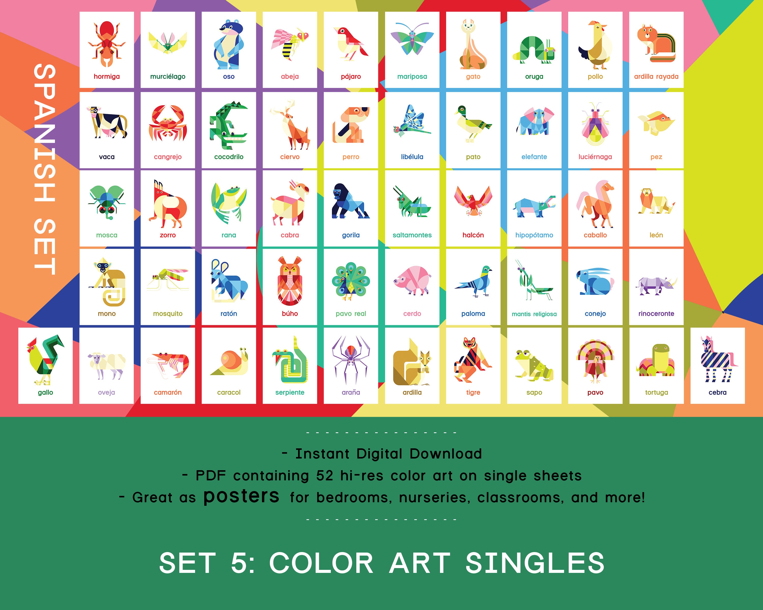 Spanish Printable Animal Flashcards & Coloring Sheets 6 - Etsy