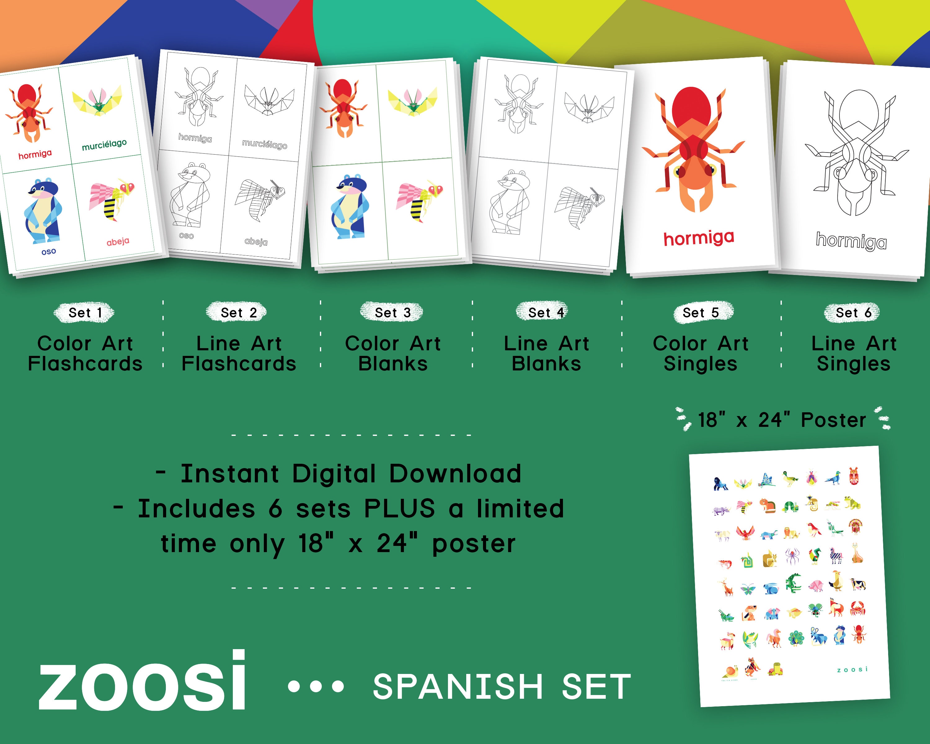Spanish Printable Animal Flashcards & Coloring Sheets 6 - Etsy