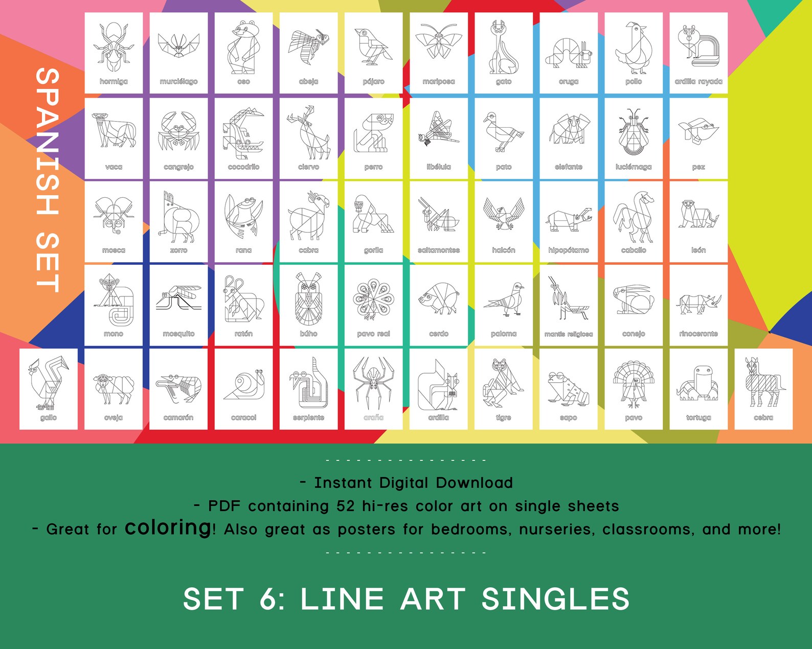 Spanish Printable Animal Flashcards & Coloring Sheets 6 | Etsy