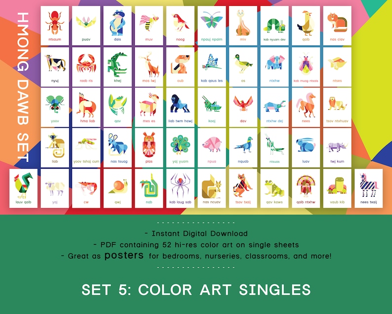 Hmong Printable Animal Flashcards & Coloring Sheets 6 Sets | Etsy