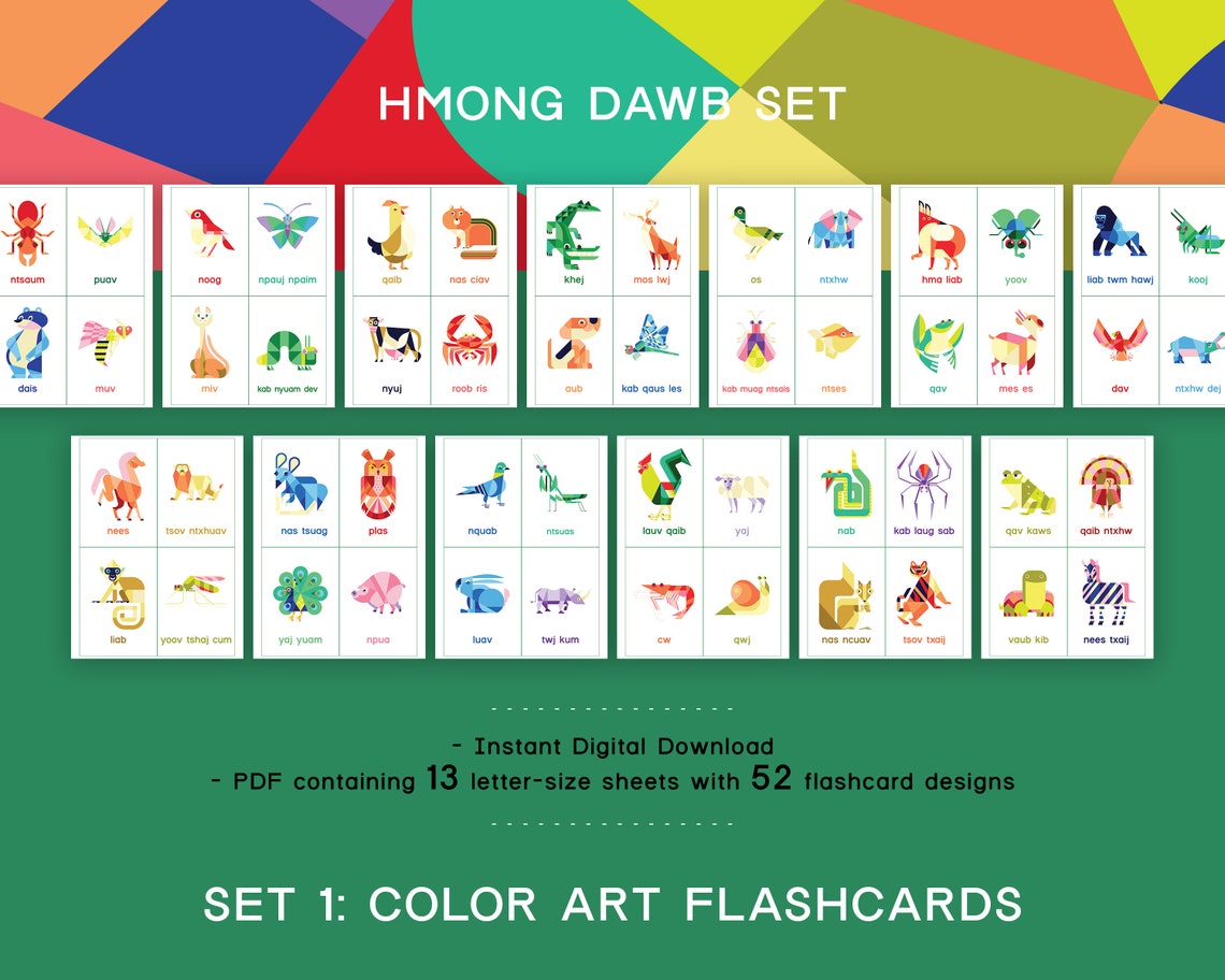 Hmong Printable Animal Flashcards & Coloring Sheets 6 Sets | Etsy