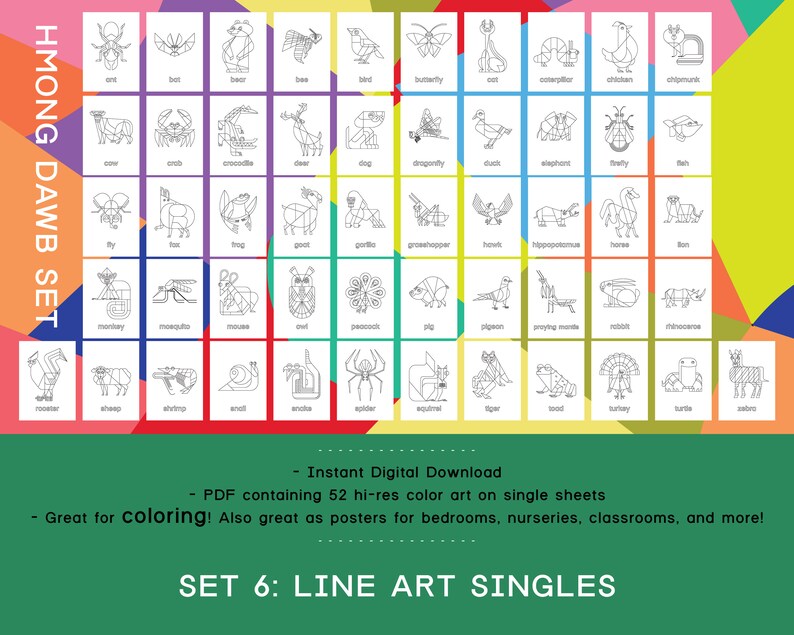 Hmong Printable Animal Flashcards & Coloring Sheets 6 Sets | Etsy