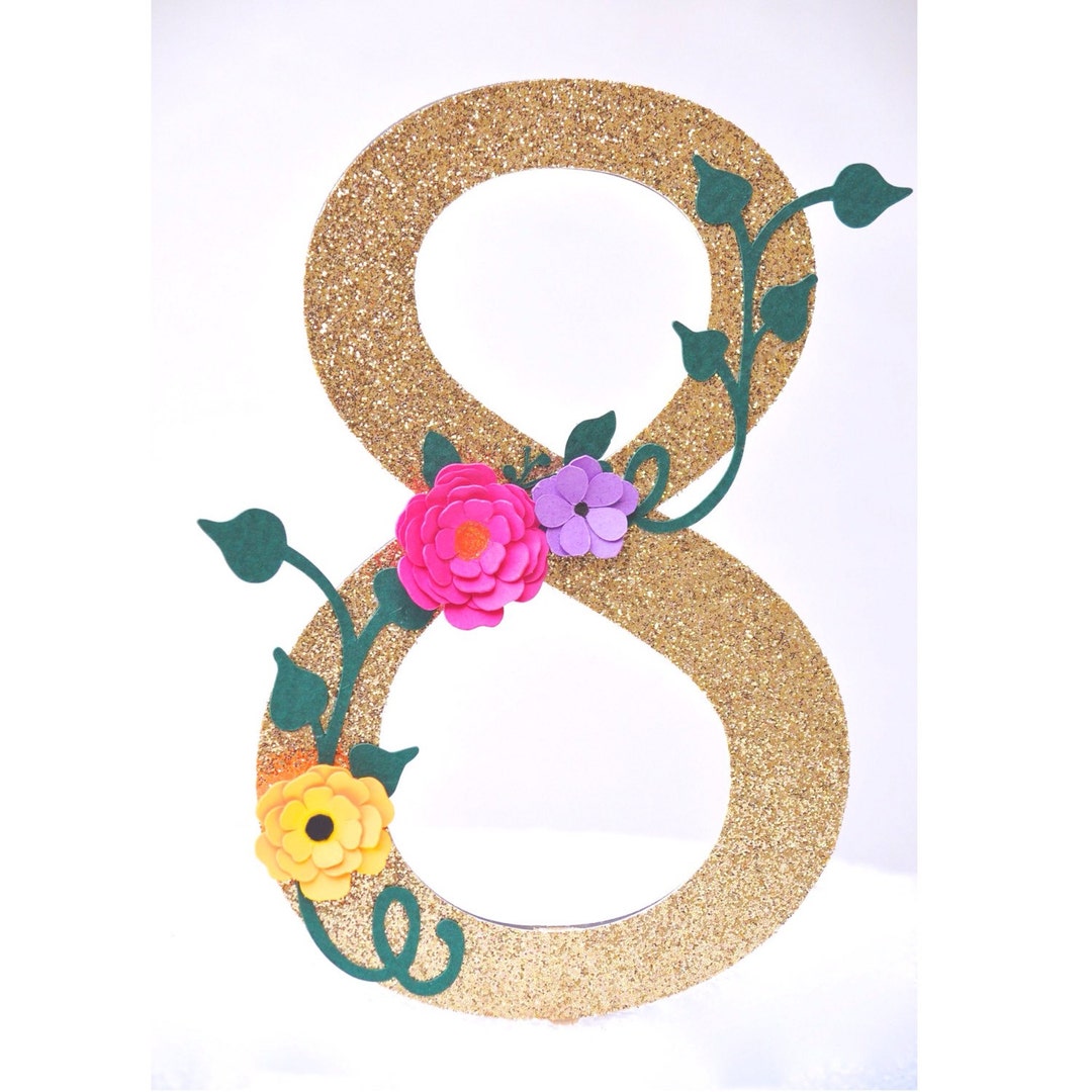 Floral Cake Topper Decoration / Garden, Forest , Floral Glitter Number ...