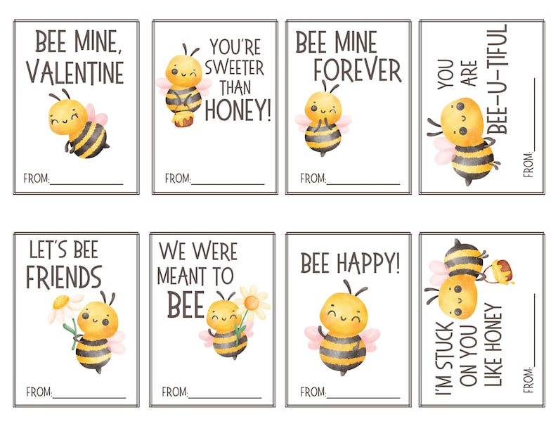 Bee Mine Valentine’s Day Card - 8.5x11 Printable DIY Card With Adorable ...