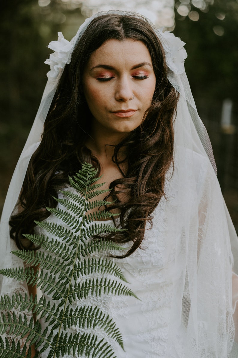 Floral and Beaded Juliet Cap Wedding Veil With Soft English Tulle ...