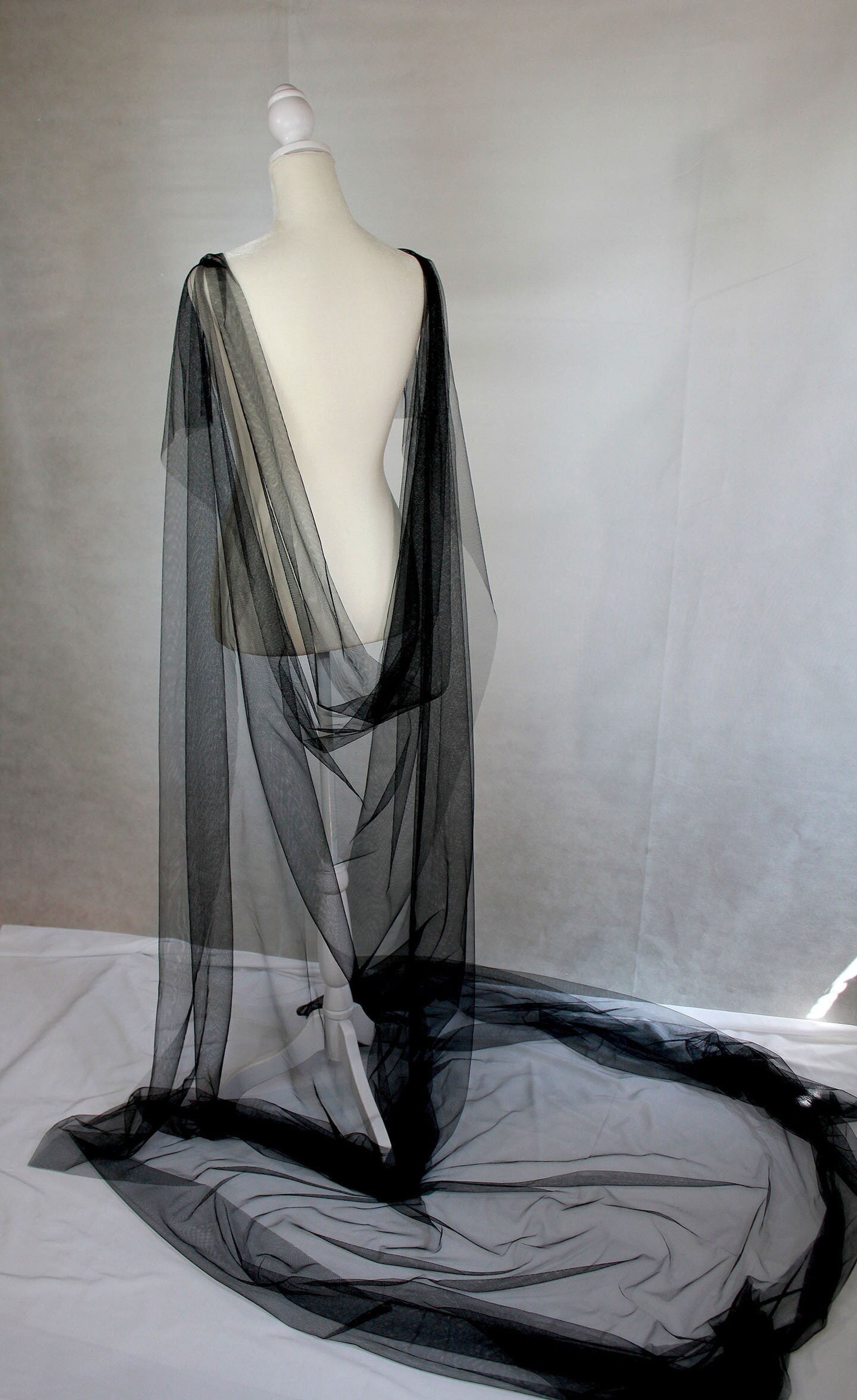 Soft English Tulle Wedding Cape Veil / Gothic Tulle Shoulder Veil With ...