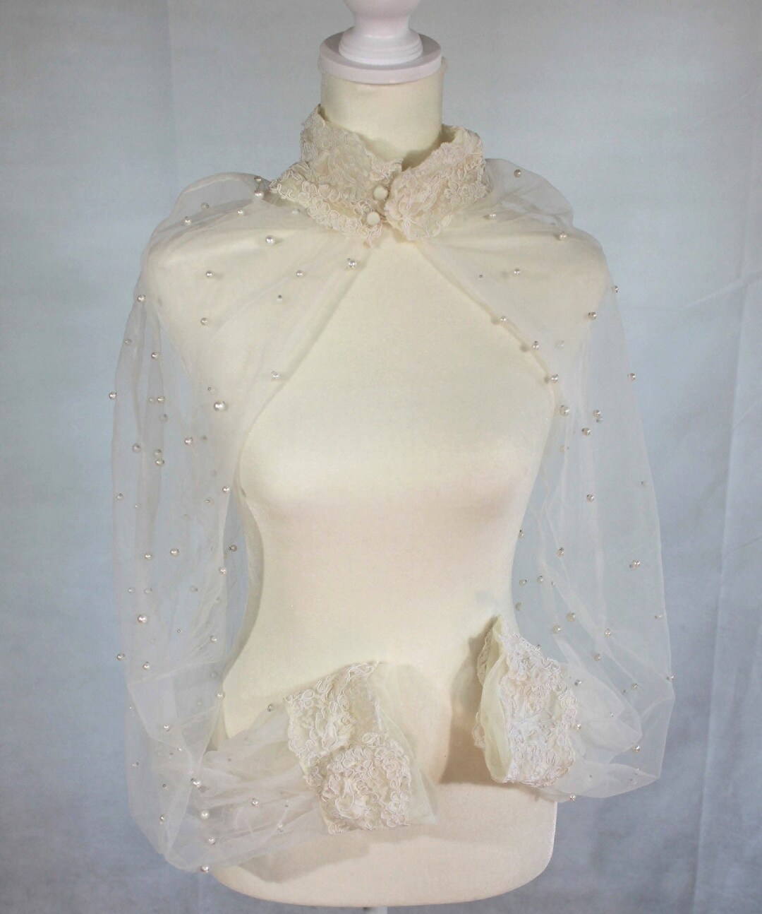 Pearl Tulle Jacket With Lace / Bridal Cover-up With Balloon Sleeves ...
