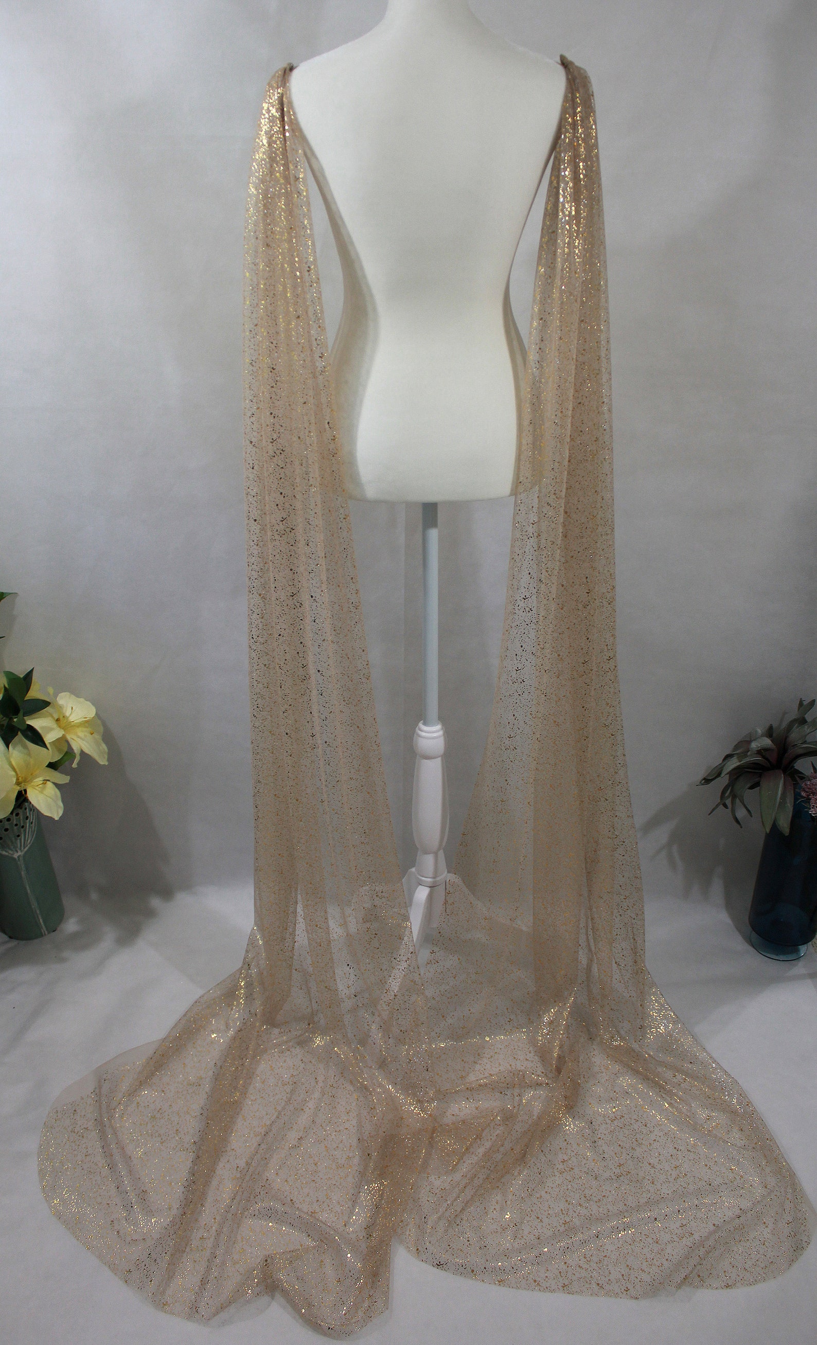 Sparkling Gold Silver Wedding Wings Veil / Soft Gold Foil Tulle Bridal ...