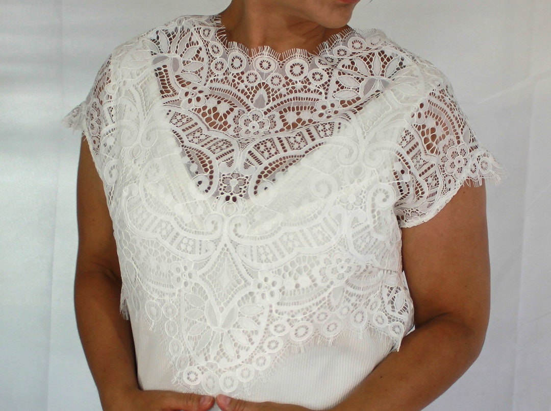 Soft Lace Bridal Topper Elise Wedding Crop Top Lace Cover-up With Pearl ...