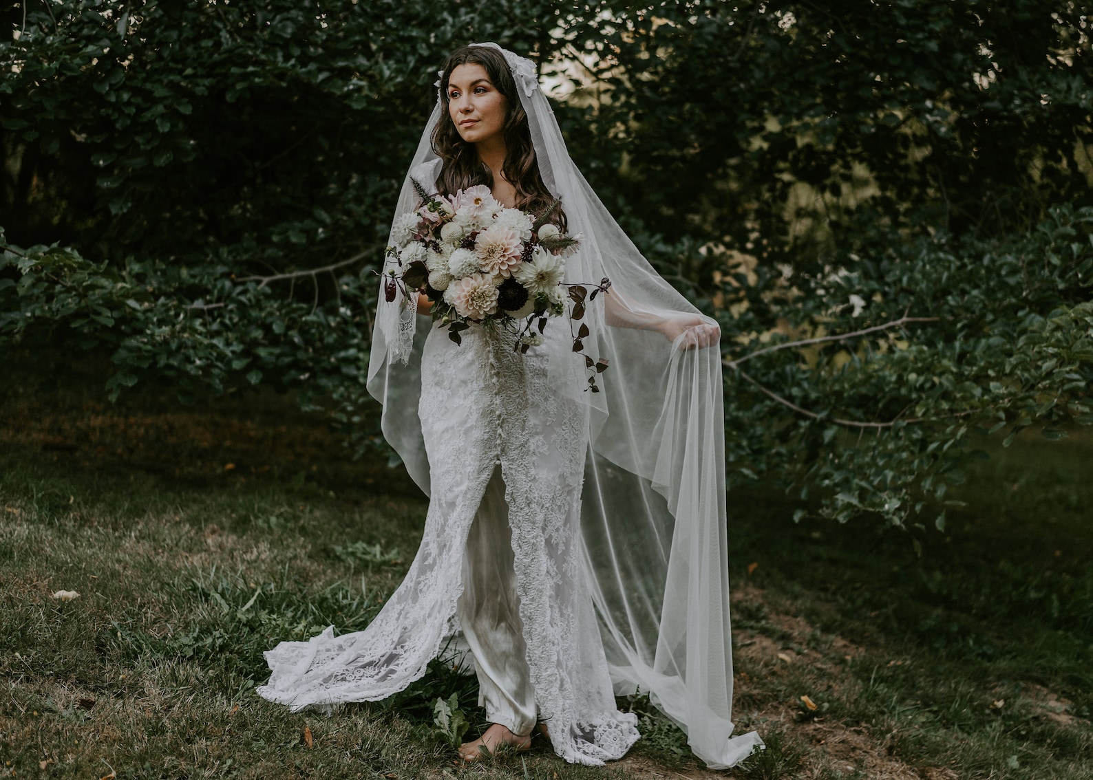 Floral and Beaded Juliet Cap Wedding Veil With Soft English Tulle ...