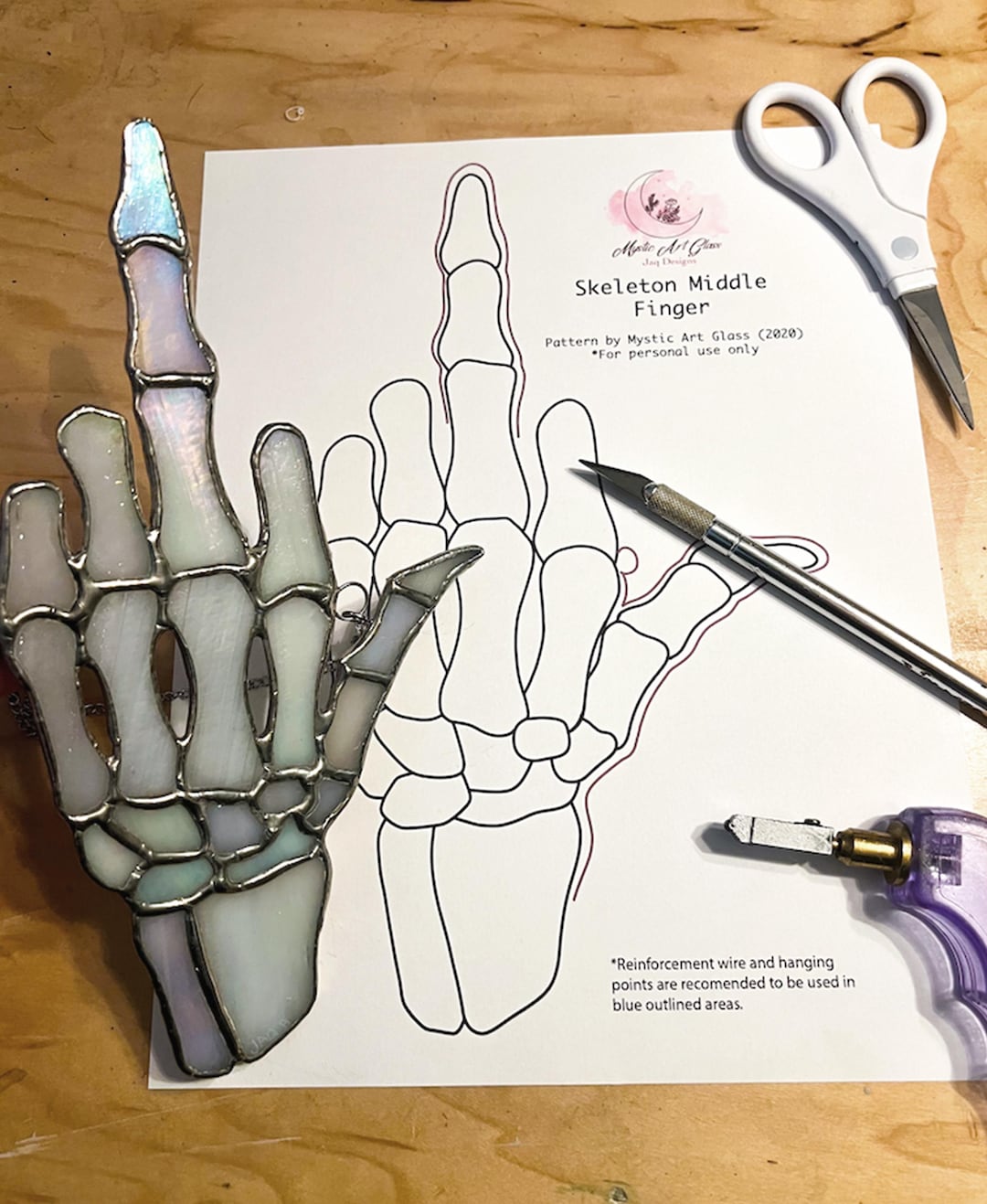 Skeleton Middle Finger Stained Glass Pattern, Stained Glass Patterns ...