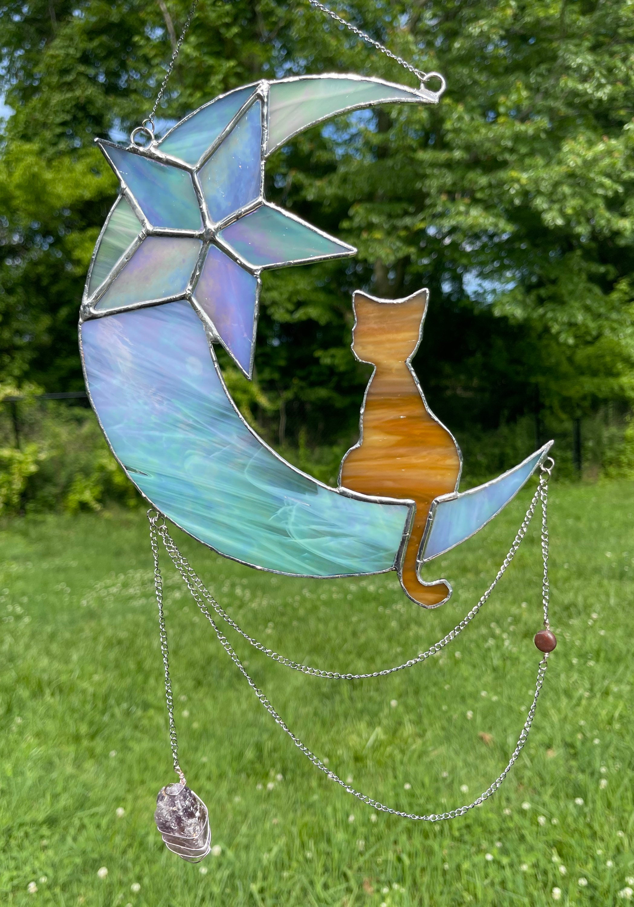 Cat on Moon-stained Glass-window Art-fantasy-romantic-sun Catcher ...