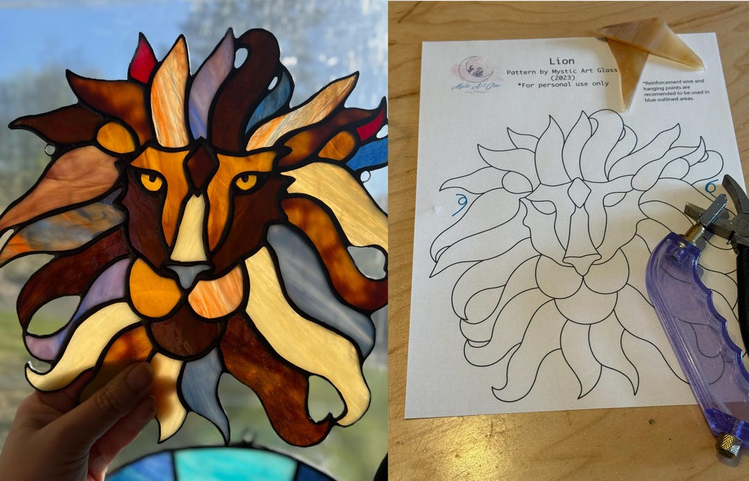 Lion Head, Scrap Leftover Glass, Stained Glass Pattern, Stained Glass ...