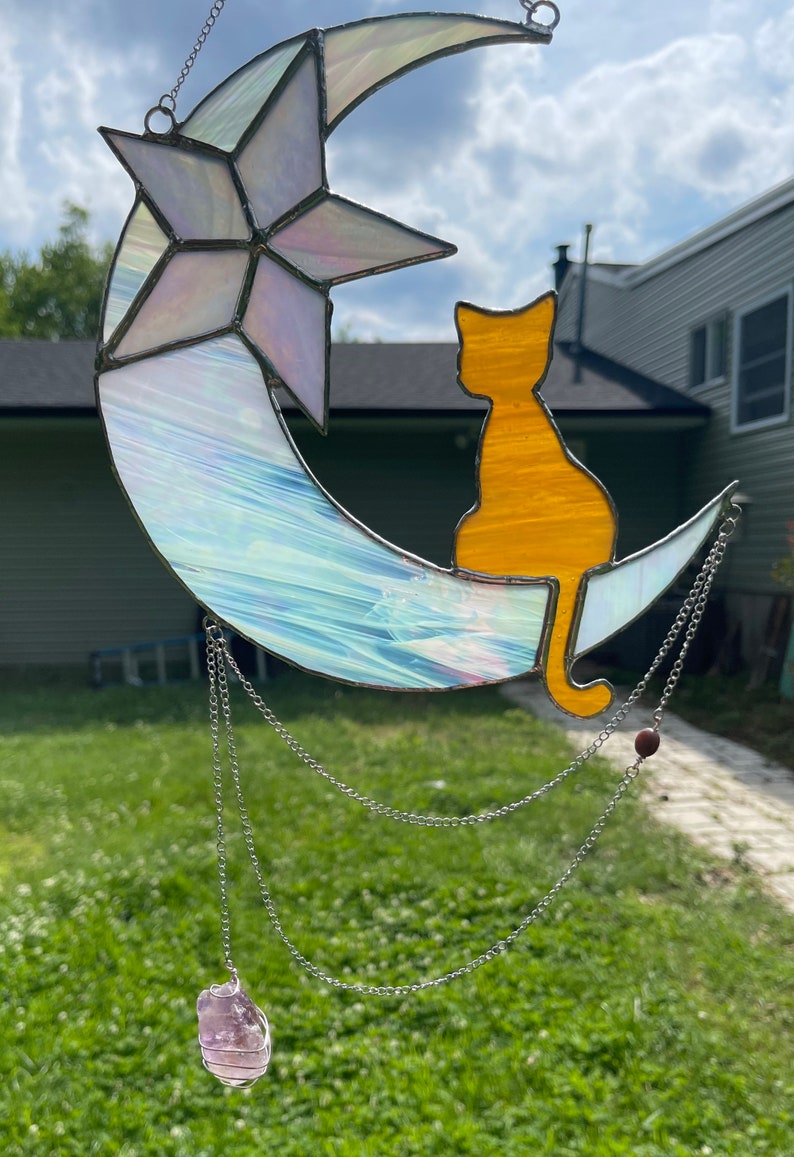 Cat on Moon-stained Glass-window Art-fantasy-romantic-sun Catcher ...