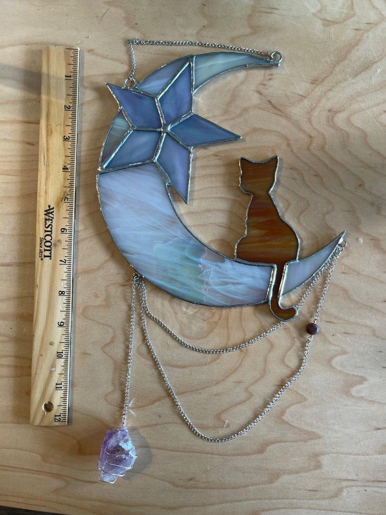 Cat on Moon-stained Glass-window Art-fantasy-romantic-sun Catcher ...