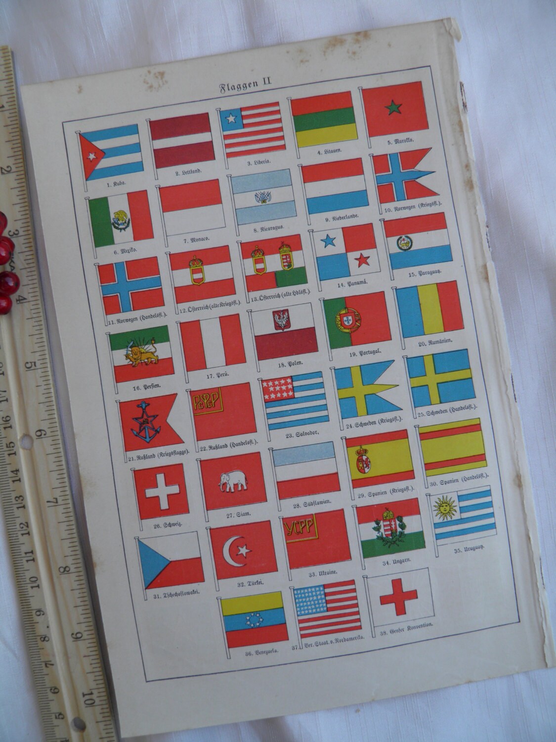 1925 Flags of the World German Text Lithograph 2 Sided - Etsy