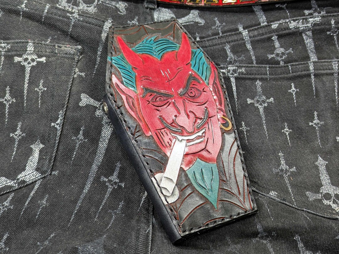 Gothic Coffin Wallet With Red Devil Handmade Vegetable-tanned Leather ...