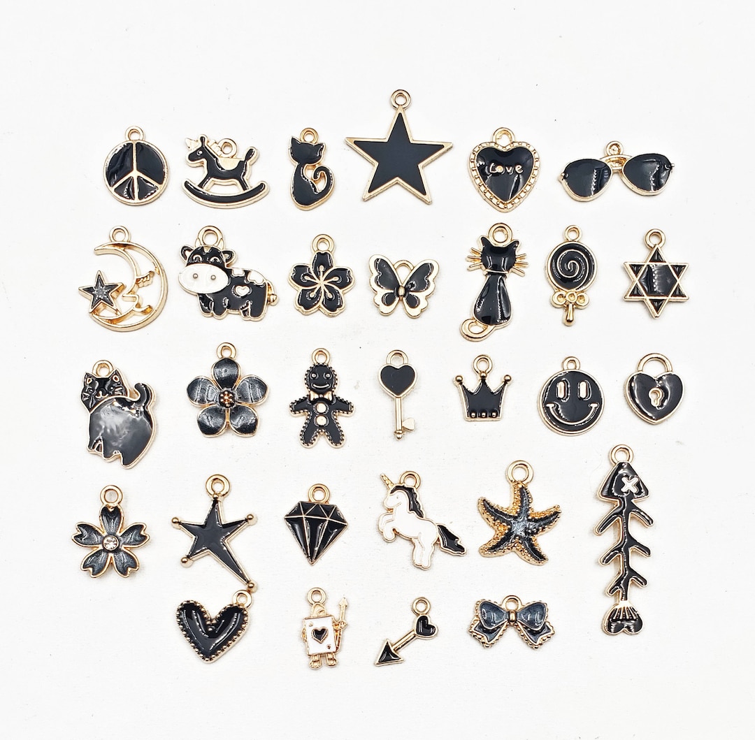 30 Assorted Enameled Charms With Antique Gold - 22-38-7 - Etsy