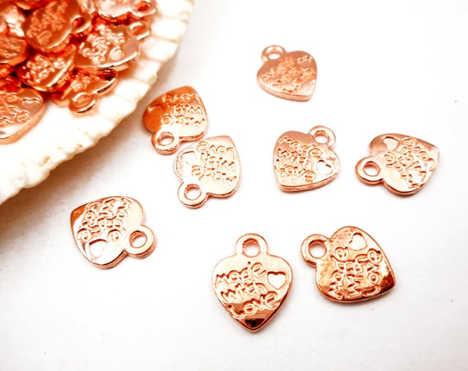10 Rose Gold Plated Made With Love Heart Charms 21-43-15 - Etsy
