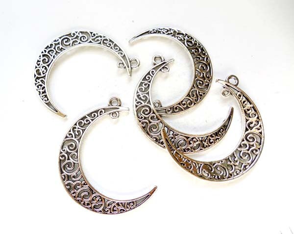 4 Antique Silver Crescent Moon Filigree Charm/connectors - Etsy