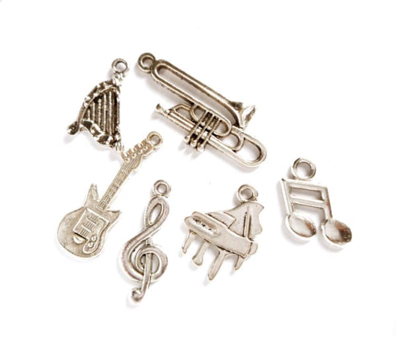 6 Assorted Antique Silver Instrument Charms 30-21-2 - Etsy