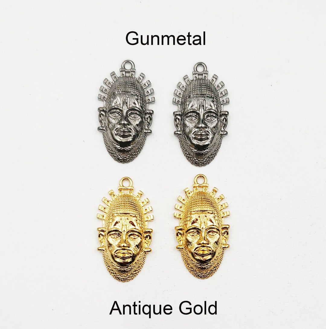 2 Gunmetal or Antique Gold Benin Empire Tribal Masks - 21-17-4 - Etsy