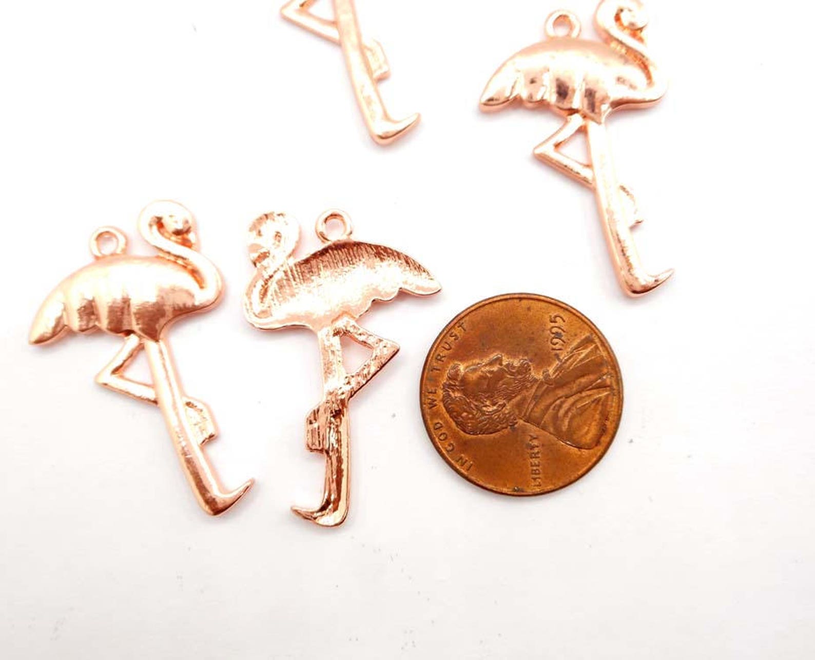 4 Rose Gold Plated Flamingo Bird Charms 21-30-3 | Etsy