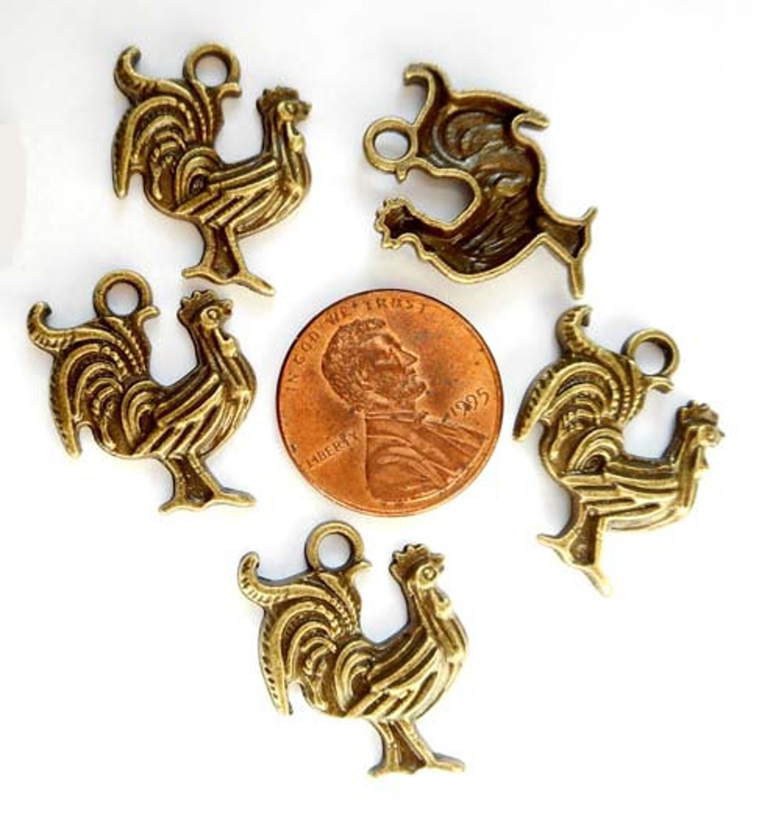 5 Antique Bronze Rooster Charms 27-15-4 - Etsy