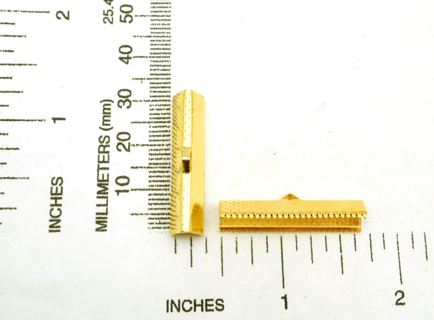 6 Gold Plated Crimp Ribbon Ends 30mm 5-9A | Etsy