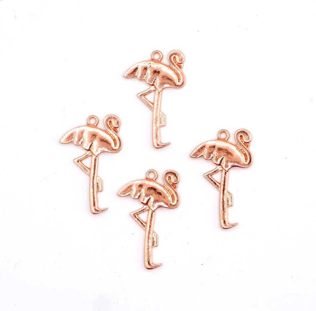 4 Rose Gold Plated Flamingo Bird Charms - 21-30-3 - Etsy