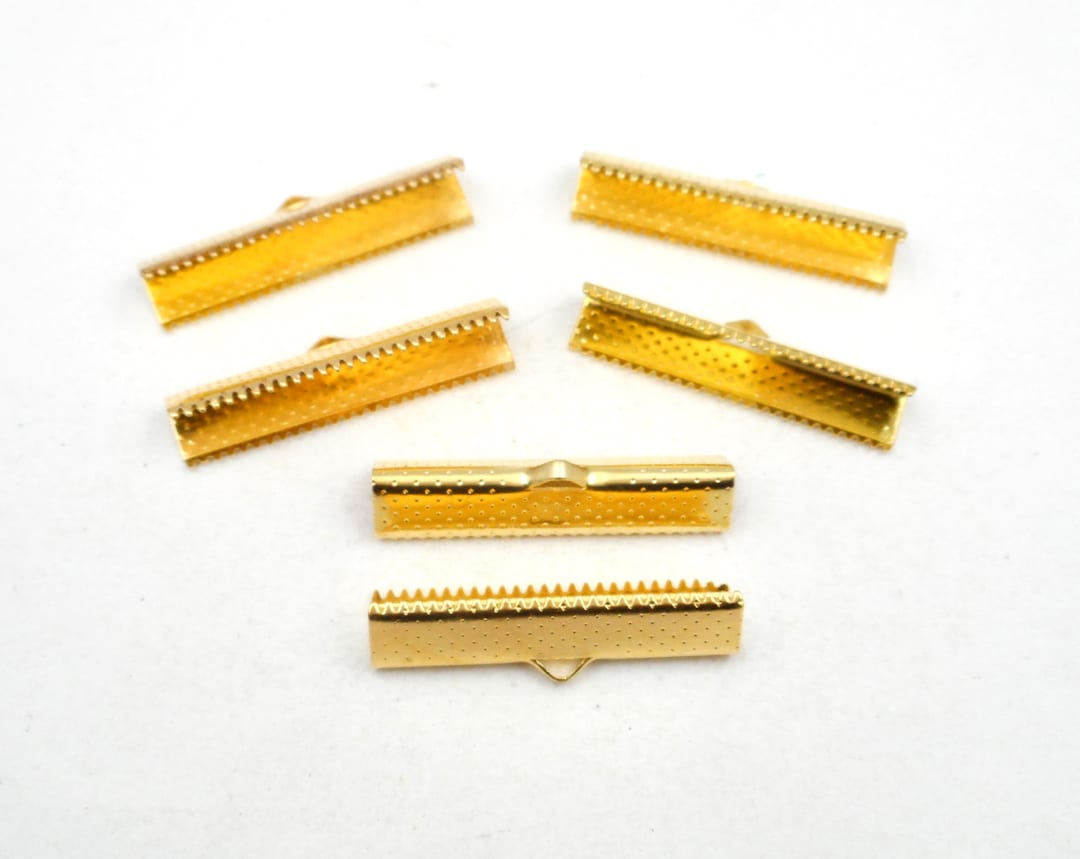 6 Gold Plated Crimp Ribbon Ends - 30mm - 5-9A - Etsy