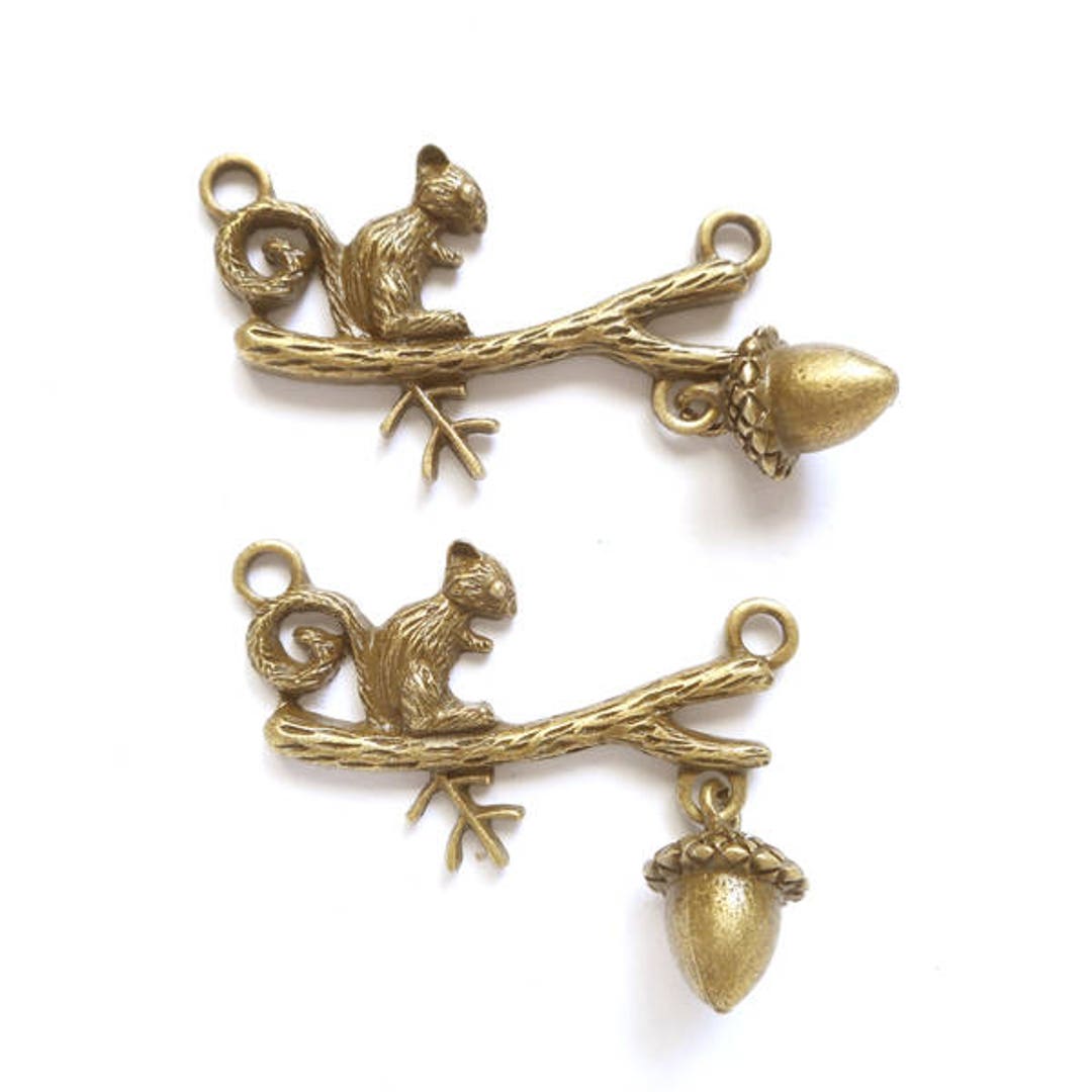 2 Antique Bronze Squirrel Connectors With Free Swinging Acorn 3-27 - Etsy