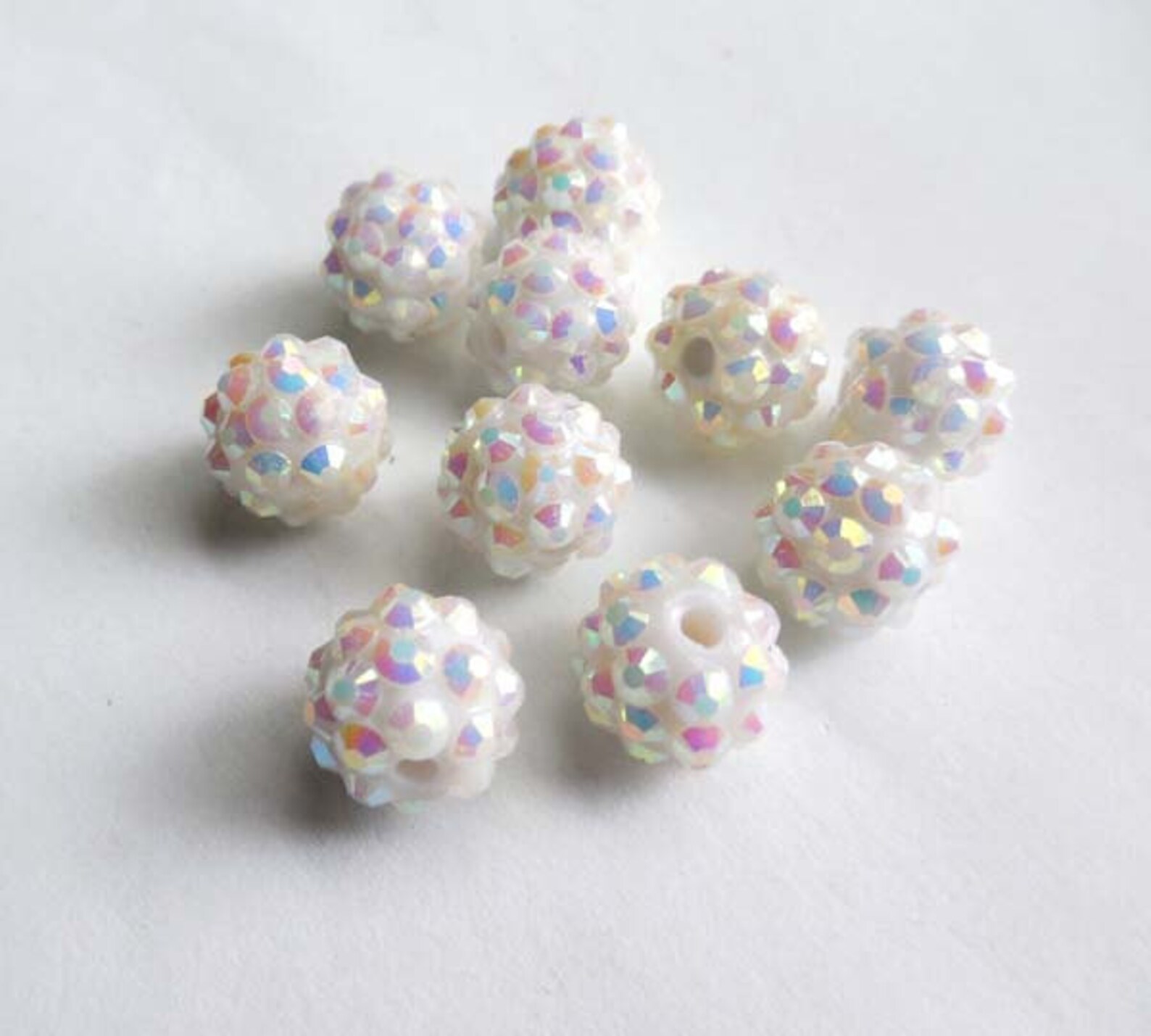 10 White Disco Ball Beads With AB Rhinestones - 24-15 - Etsy