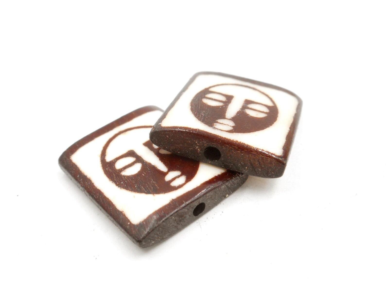 2 Wood Tribal Mask Bead/charms With Inlaid Bone - 23-21-4 - Etsy