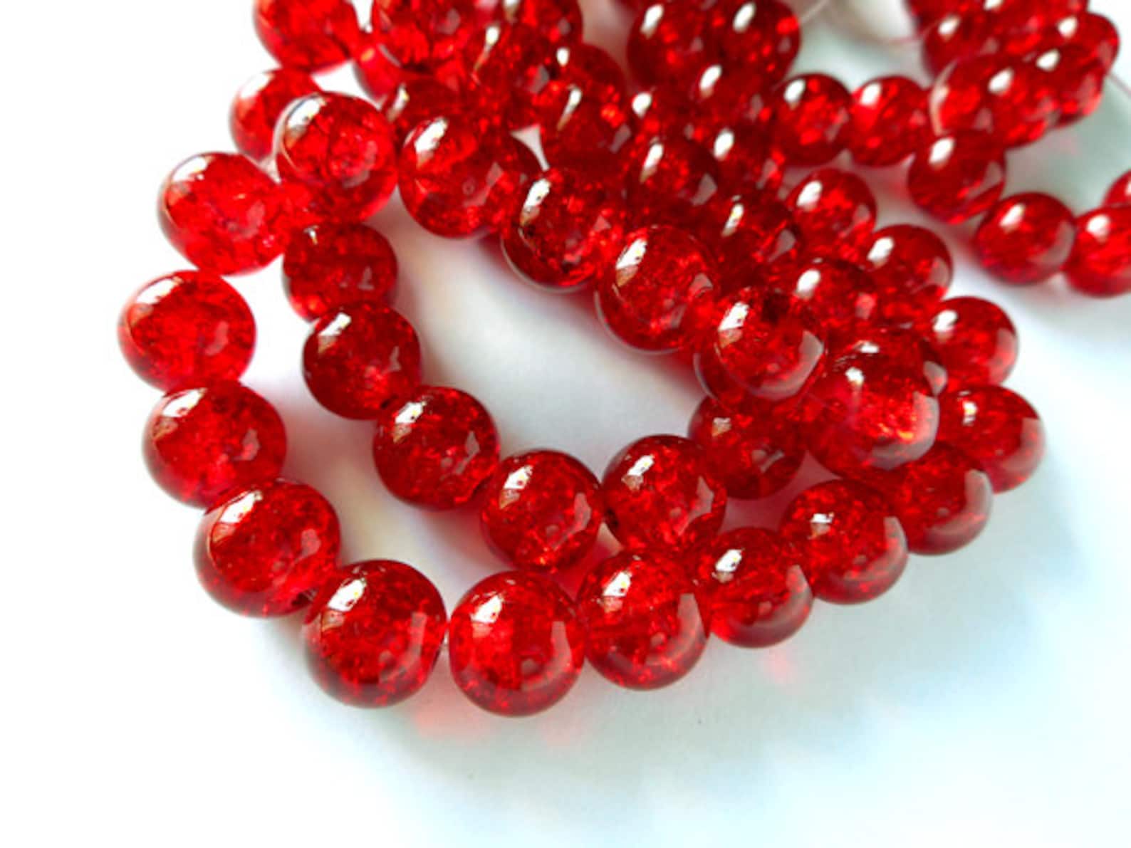 40 Red Crackle Glass Beads 32-62 | Etsy