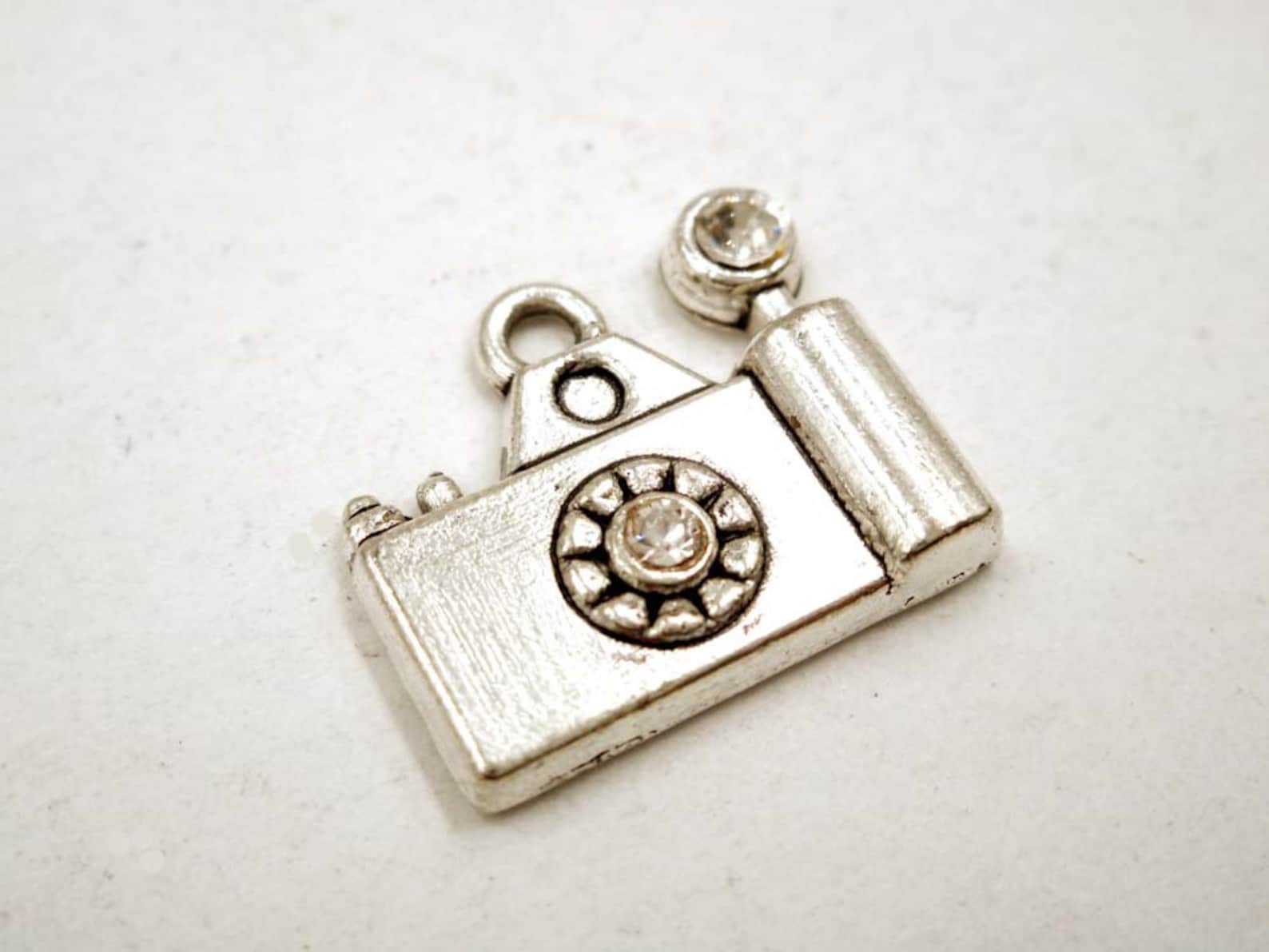 5 Antique Silver Camera Charms With Clear Rhinestones - Etsy