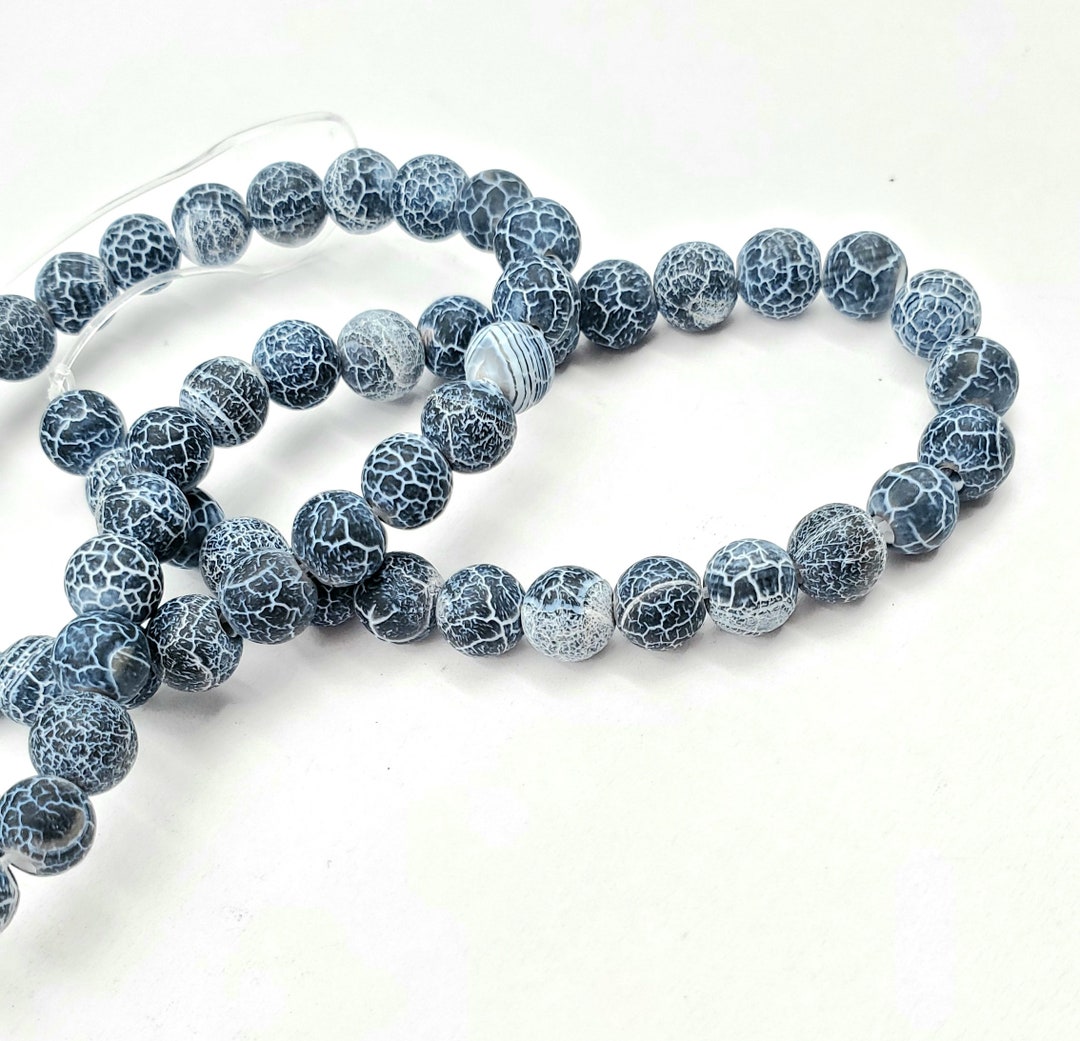46 Dark Blue Frosted Agate Crackle Beads, 8mm - 41-5-12 - Etsy